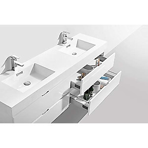 Bliss 80" Double Sink High Gloss White Wall Mount Modern Bathroom Vanity