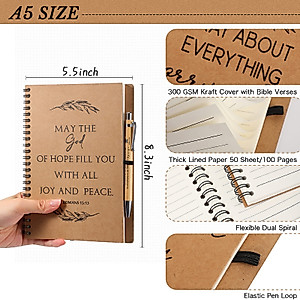 Kosiz 100 Pcs/ 50 Set Easter Christian Gift Bulk A5 Spiral Notebook Scripture Prayer Journal Bible Verse Ballpoint Pen Mothers Day Religious Party Gift Notepad for Women Men Church Sunday School (Brown)