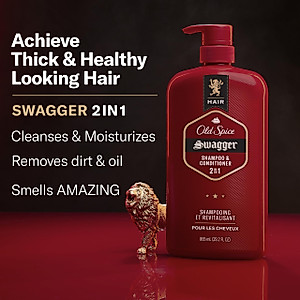 Old Spice Swagger 2-in-1 Shampoo and Conditioner Set for Men, Cedarwood Lime Scent, Get Up To 80% Fuller-Looking Hair, Barbershop Quality, 29.2 Fl Oz Each, 2 Pack