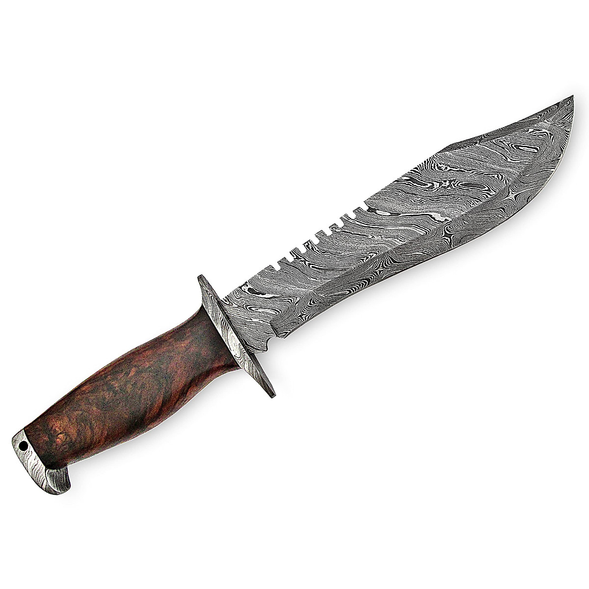 SFG - 13" Fixed Blade Hunting Bowie Knife, Damascus Steel Blade, Non-Slip Walnut Wood Handle, Lanyard Hole, Hunting, Camping, Backpacking, Fishing, Unique Gift Item For Him