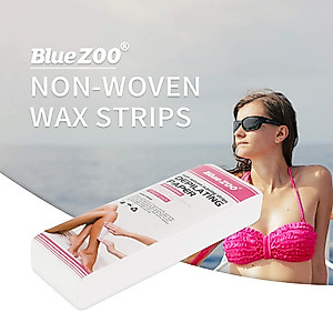 BlueZOO Wax Strips 100Pack Professional Salon Non-Woven Waxing Strip Skin-friendly Depilatory Paper for Facial and Body Hair Removal Women Men Home & Travel Porable, 7.9 x 2.8 Inches