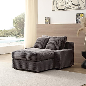 Polibi Modern Single Sofa Couch,Corduroy Upholstery Sleeper Sofa Bed Daybed Lounge with Square Armrests and Removable Cushioned Backrests for Living Room,Grey