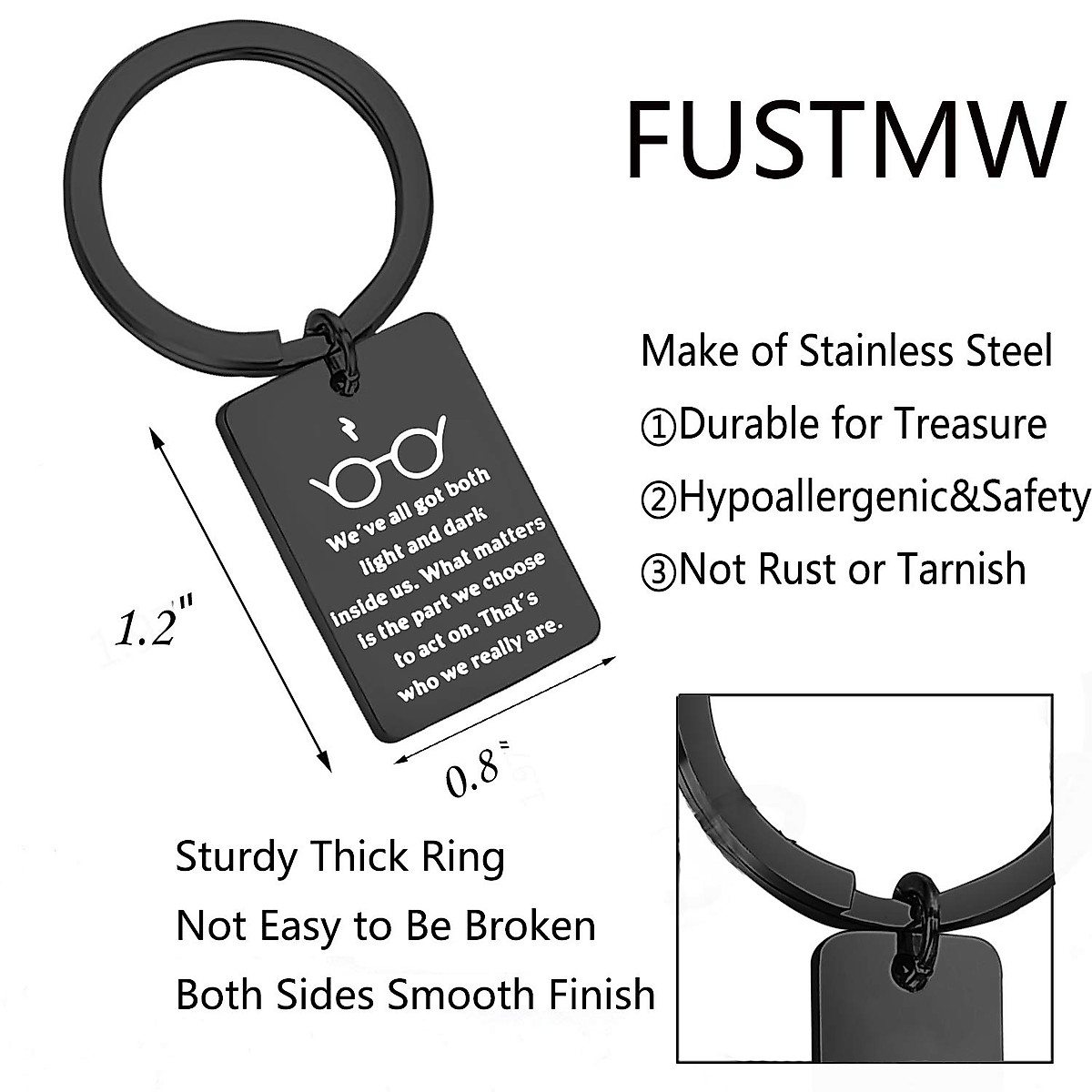 FUSTMW Movie Quote Keychian Black Inspire Gift We've All Got Both Light and Dark Inside Us Inspirational Gifts for Movie Book Lover Gifts (Black)