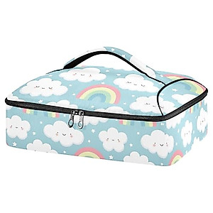 Kcldeci Insulated Thermal Food Carrier Insulated Casserole Carrier for Hot or Cold Food,Rainbow and Stars Sky Insulated Tote Bag for Potluck Cookouts Parties Picnic,Lasagna Lugger