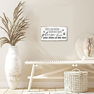 Please Remove Your Shoes Sign: Take off Shoes Sign Funny Entryway Decor - Since Little Fingers Touch Our Floor Please Leave Your Shoes at the Door Canvas Print Home Decoration 15" x 8"