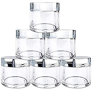 Beauticom 12 Piece 1 oz. USA Acrylic Round Clear Jars with Flat Top Lids for Creams, Lotion, Make Up, Cosmetics, Samples, Herbs, Ointment (12 Pieces Jars + Lids, Silver)