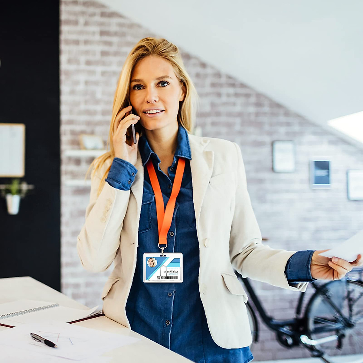 Cobee Hard 2 Card Badge Holder,2 Pieces Heavy Duty ID Card Protector Clear Acrylic Badge Holder with Thumb Hole Plastic Badge Protector Case for Driver Licenses Passes Office School(Horizontal)