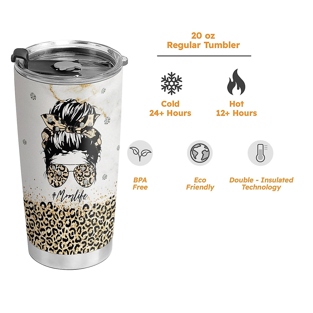 20oz Mom Life Tumbler, Hot Mess Just Doing My Best, Mother, Grandma Gifts, Coffee Thermos for Women, Stainless Steel Double Wall Vacuum Insulated Coffee Mug, Travel Cup with Lid