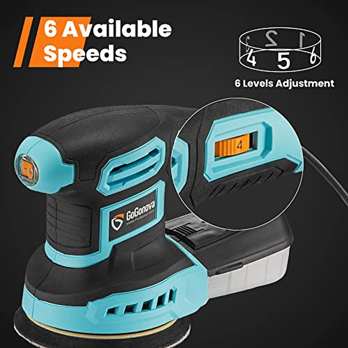 GoGonova 3.0A (360W) Orbit Sander, 6 Speeds Random Orbital Sander, 5” Electric Sander Kit with 15pcs Sandpapers, Dust Collector and Vacuum Adapter, Ideal Power Sander for Woodworking