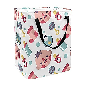 Baby and Bottle Toyes Sock Print Collapsible Laundry Hamper, 60L Waterproof Laundry Baskets Washing Bin Clothes Toys Storage for Dorm Bathroom Bedroom