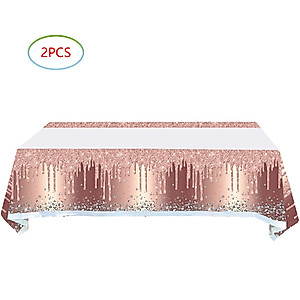 2Pcs Pink Rose Gold Table Cover Decorations, Pink Rose Gold Party Tablecloth Table Cover, Pink Rose Gold Birthday Party Supplies Decorations for Girls Women (71in x 42in)