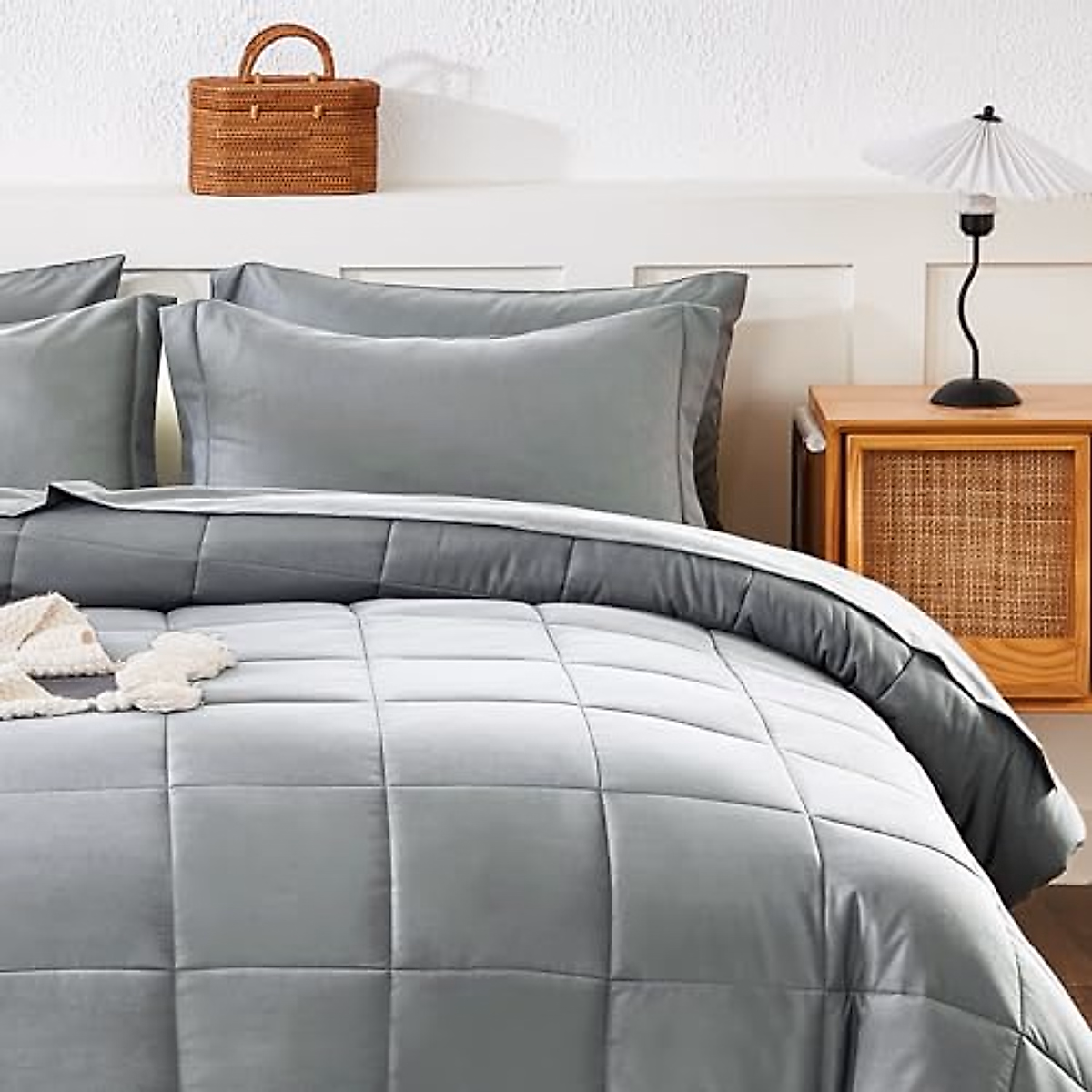 Aemicion Delincay Twin Size Comforter Set 5 Pieces Bedding Sets All Season Soft Microfiber Down Alternative Blanket Bedroom Comforters with Grey Comforter, Sheets, Pillowcases & Shams