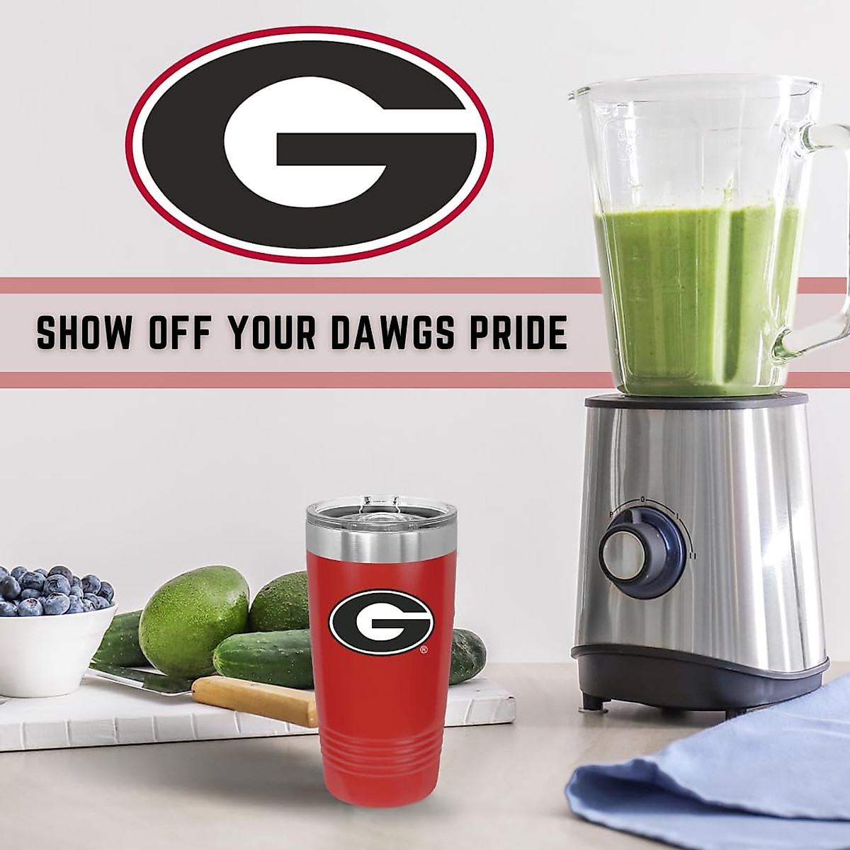 University of Georgia Bulldogs 20oz Stainless Steel Double Walled Red Beverage Bottle with Acrylic Lid - College Gear for Playoff Season – For Office, Home or Auto – Show your Bulldog Pride