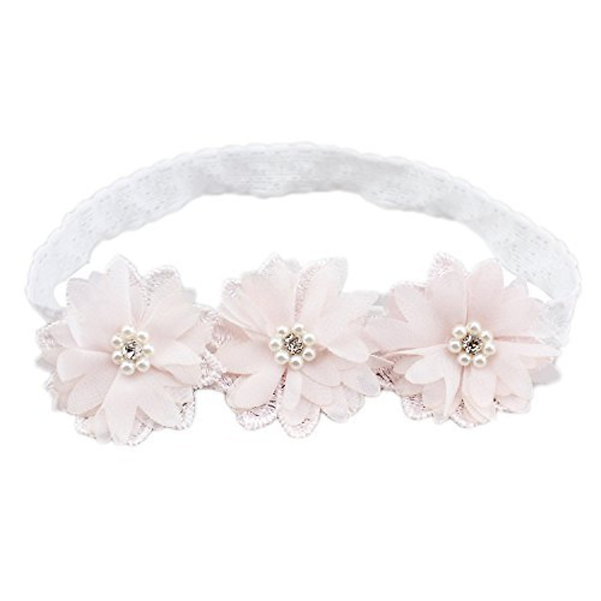 Baby Toddler Elastic Chiffon Flower Headbands Princess Girls Hand Sewing Beads Flower Headwear Nylon (QJ318)