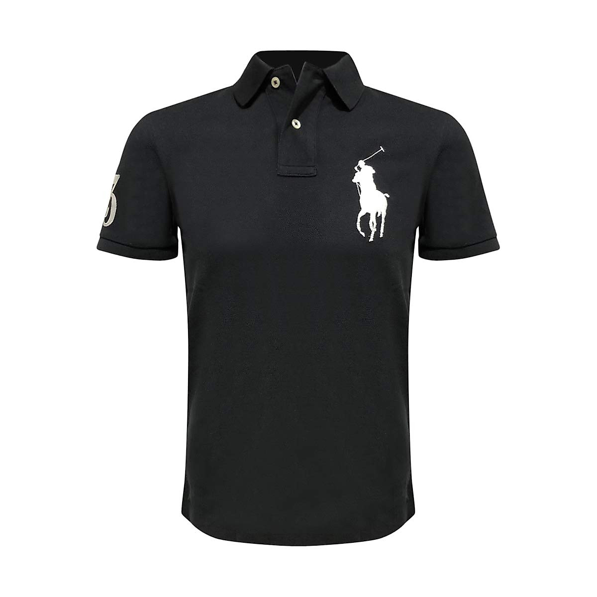 Ralph Lauren Mens Big Pony Custom Slim Fit Mesh Shirt (Large, Black/White Pony)