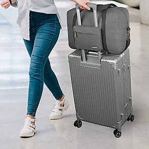 For Spirit Airlines Personal Item Bag 18x14x8 Foldable Travel Duffel Bag Tote Carry on Luggage for Women and Men (Grey (with Shoulder Strap))