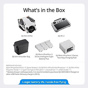 DJI Mini 4 Pro Fly More Combo Plus with DJI RC 2, Mini Drone with 4K HDR Video, 3 Intelligent Flight Battery Plus for up to 135 Mins Flight Time, Smart Return to Home, Drone with Camera for Beginners