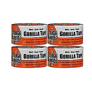 Gorilla Tough & Wide Duct Tape, 2.88" x 25 yd, White, (Pack of 4)
