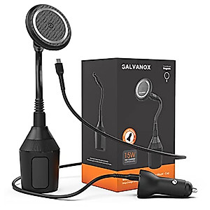 GALVANOX Cup Holder Phone Mount with Magnetic Charger (15W) Car Mount Designed for Magsafe iPhone 12/13/14 Pro Max (USB Adapter Included)