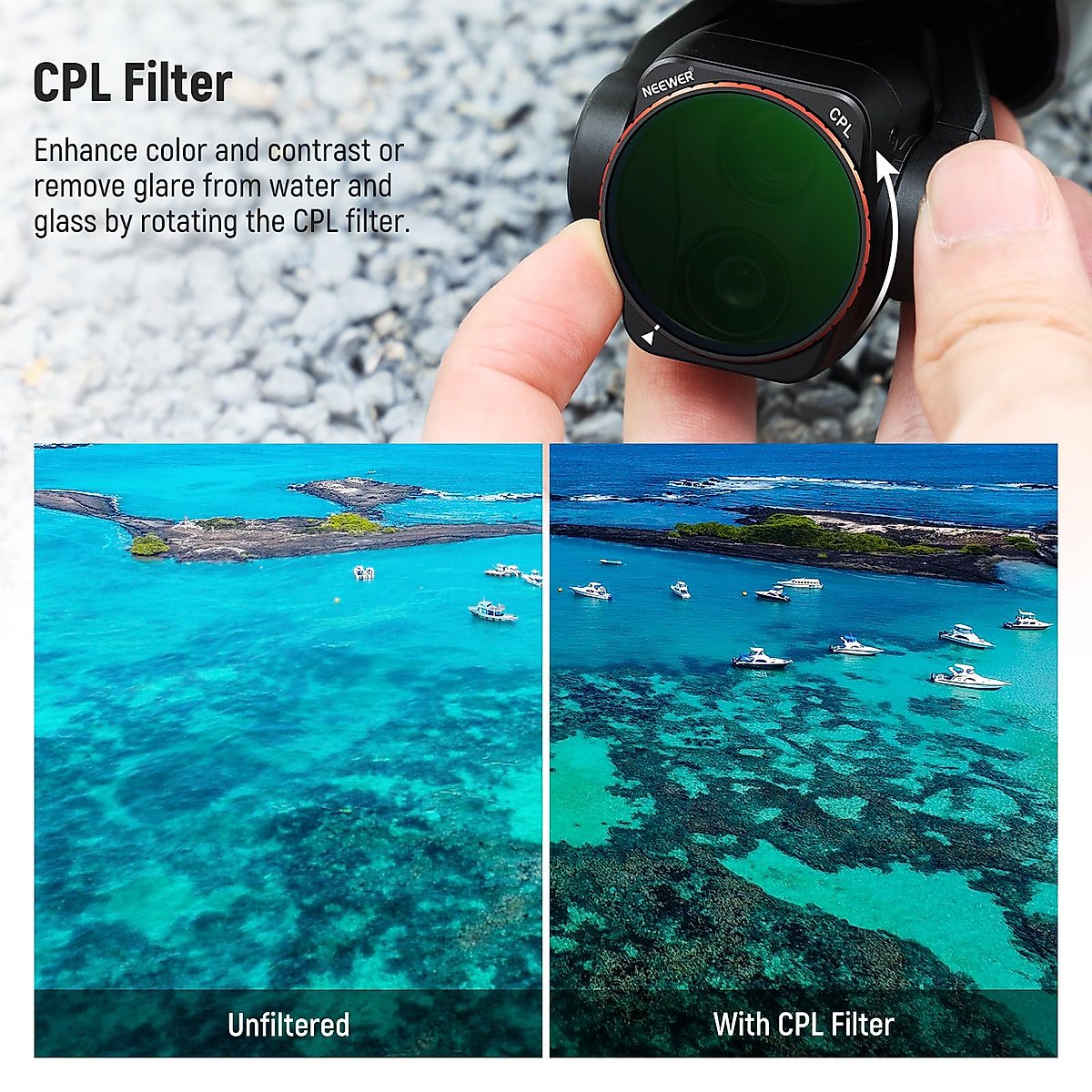NEEWER ND & CPL Filter Set Compatible with DJI Air 3, 4 Pack ND16 ND32 ND64 CPL Polarizer Neutral Density Filter Kit, Secure Attach/Multi Coated HD Optical Glass/Lightweight Frame