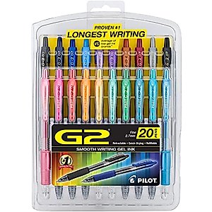 Pilot G2 Premium Gel Ink Pens, Fine Point, Assorted Colors, 20 Count (16687)