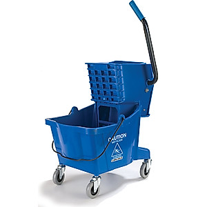 Carlisle FoodService Products Mop Bucket with Side-Press Wringer for Floor Cleaning, Restaurants, Offices, And Janitorial Use, Polyproylene, 26 Quarts, Blue