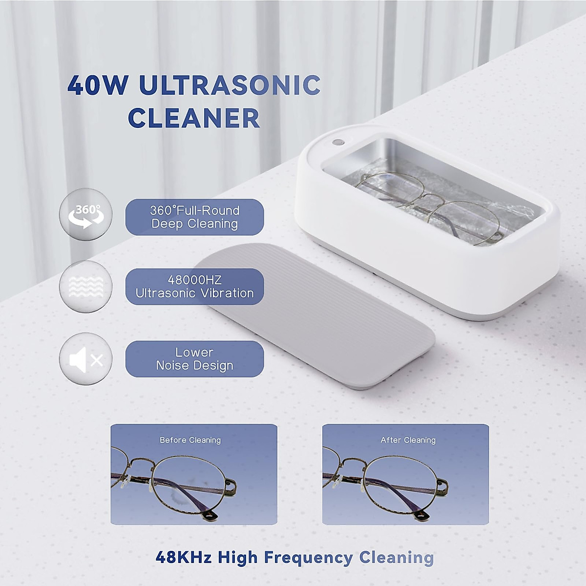 UltrasoniJewelry Cleaner, 40W 640ML Portable Household Professional Ultrasonic Eyeglasses Cleaning Machine with Timer，Ring Glasses Watches Denture Clean