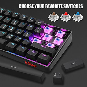 RedThunder 60% Wired Mechanical Gaming Keyboard, 61 Keys Ultra-Compact Keyboard, PBT Keycaps, RGB Backlight for PC (Brown Switch, Black)