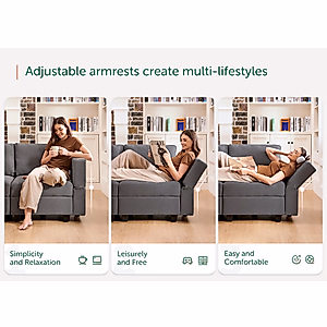 HONBAY Modular Sleeper Sectional Sofa Sectional Sleeper Couch with Storage Ottoman Reversible Modular Sofa for Living Room Dark Grey