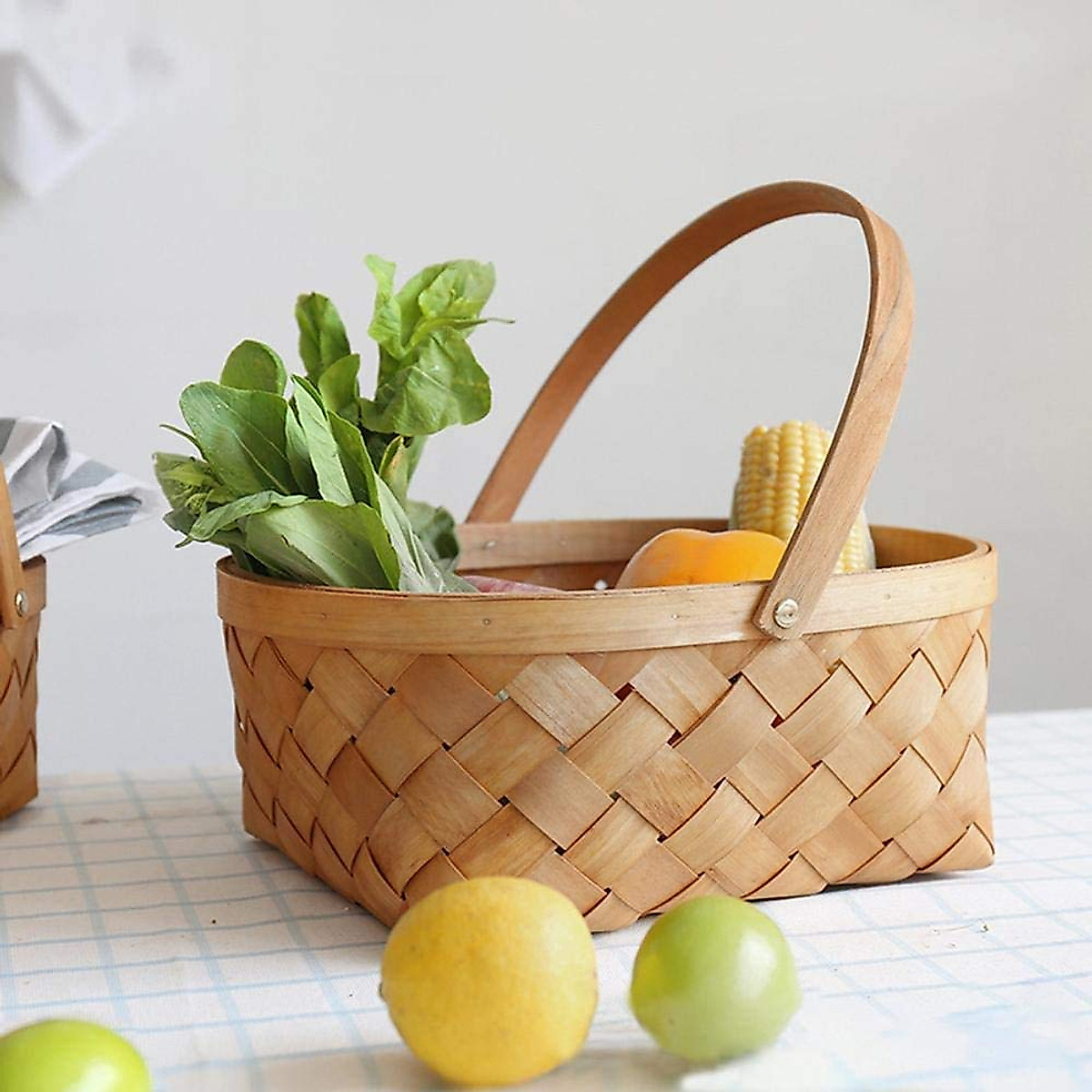 Jteyult Handmade Rattan Storage Container Storage Basket Wooden Storage Basket with Handle Storage Container