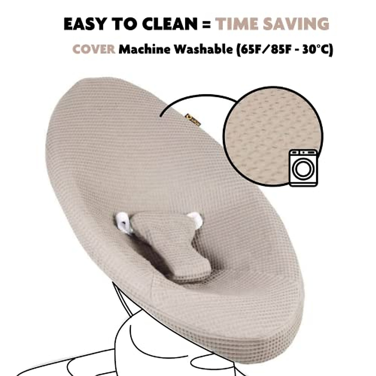 UKJE Liner Baby Rocker Cover - Compatible with 4moms MamaRoo 4 Old Model Before 2022 - Baby Swing Cover - Bouncer Cover - Made in EU - 100% Oeko-Tex Cotton - Cover Swing Bouncer - Taupe