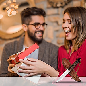 AUBEY Fixed Blade Hunting Knife, 4.52 inch D2 Steel Blade Survival Knife with Leather Sheath Wood Handle, Full Tang Camping Knife for Men Women