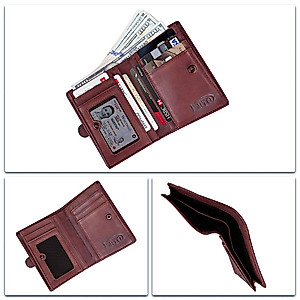 LRTO Genuine Leather Small Purse Wallet for Women RFID-Blocking Handmade Clutch Wallets Money Clip Card Organizer (Brown)