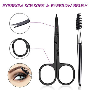 Eyebrow Tweezers Set, HOCOSY 7 in 1 Eyebrow Kit includes Eyebrow Scissors, Brush, Eyebrow Razor, Stainless Steel, Best Precision Eyebrow Shaper Trimmer for Ingrown Hair with Leather Travel Case
