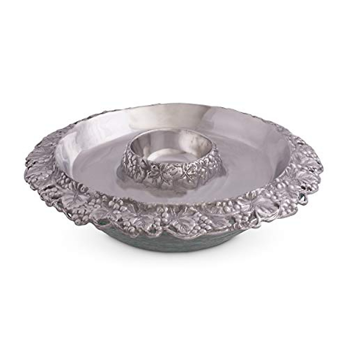Arthur Court Designs Aluminum Grape Tray with Glass Chilling Bowl Keeps Fruit, Veggies, Cheese, Meat, or Any Chilled appetizers at The Perfect Temperature 14 Diameter x 4.5 inch Tall