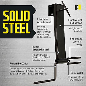 Cargo Tie-Downs Strap Winder, Black Powder Coated Steel, Roll-up Flatbed Trailer Winch Straps up to 4" Wide, Used in Trailers, Trucks, Warehouses, Docks, Vans