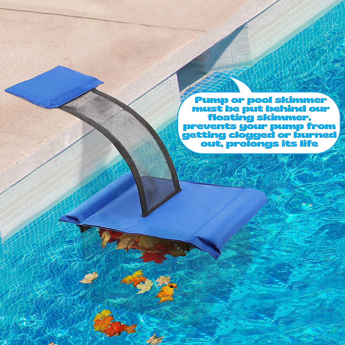 Weewooday Swimming Pool Net Leaf Liberate Hands Skimmer with Animal Saving Escape Ramp, Heavy Duty Pool Leaf Fine Mesh Cleaning Net Skimmer, Rescue Pool Critter Saver Floating Ramp (Light Blue)