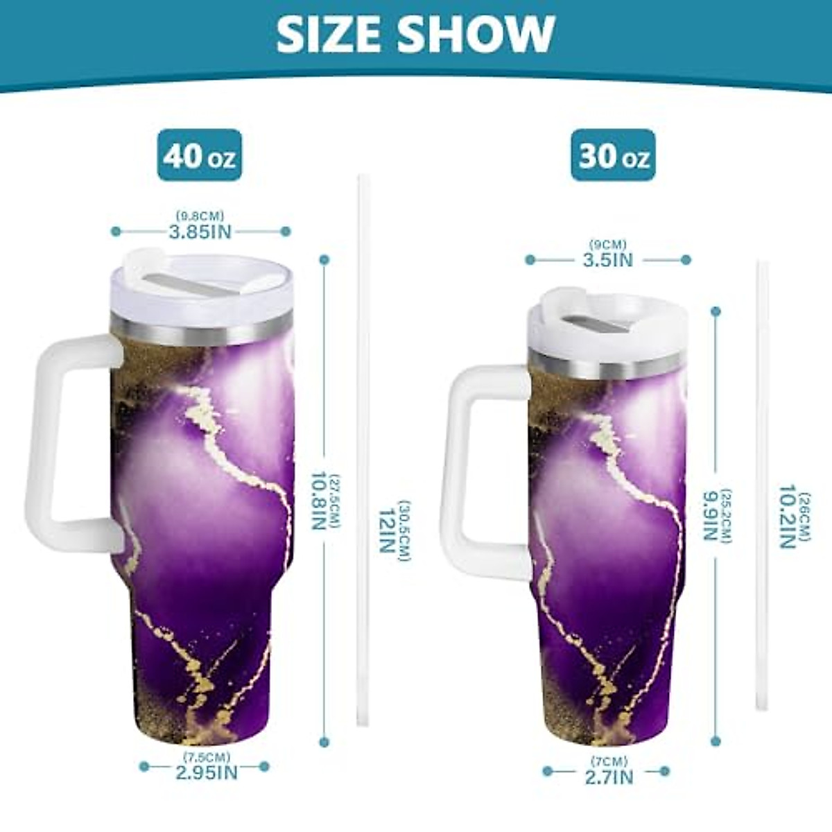 RPLIFE Abstract Purple Coffee Tumbler with Handle, Stainless Steel Coffee Mug, Insulated Coffee Mug with Lid, Coffee Tumbler for Women