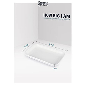 Sweese 8 Inch Rectangular Salad Plates, Porcelain Dessert Plates, Small White Serving Trays for Salad, Fruit, Sushi Appetizer and Parties - Stackable, Set of 6, White