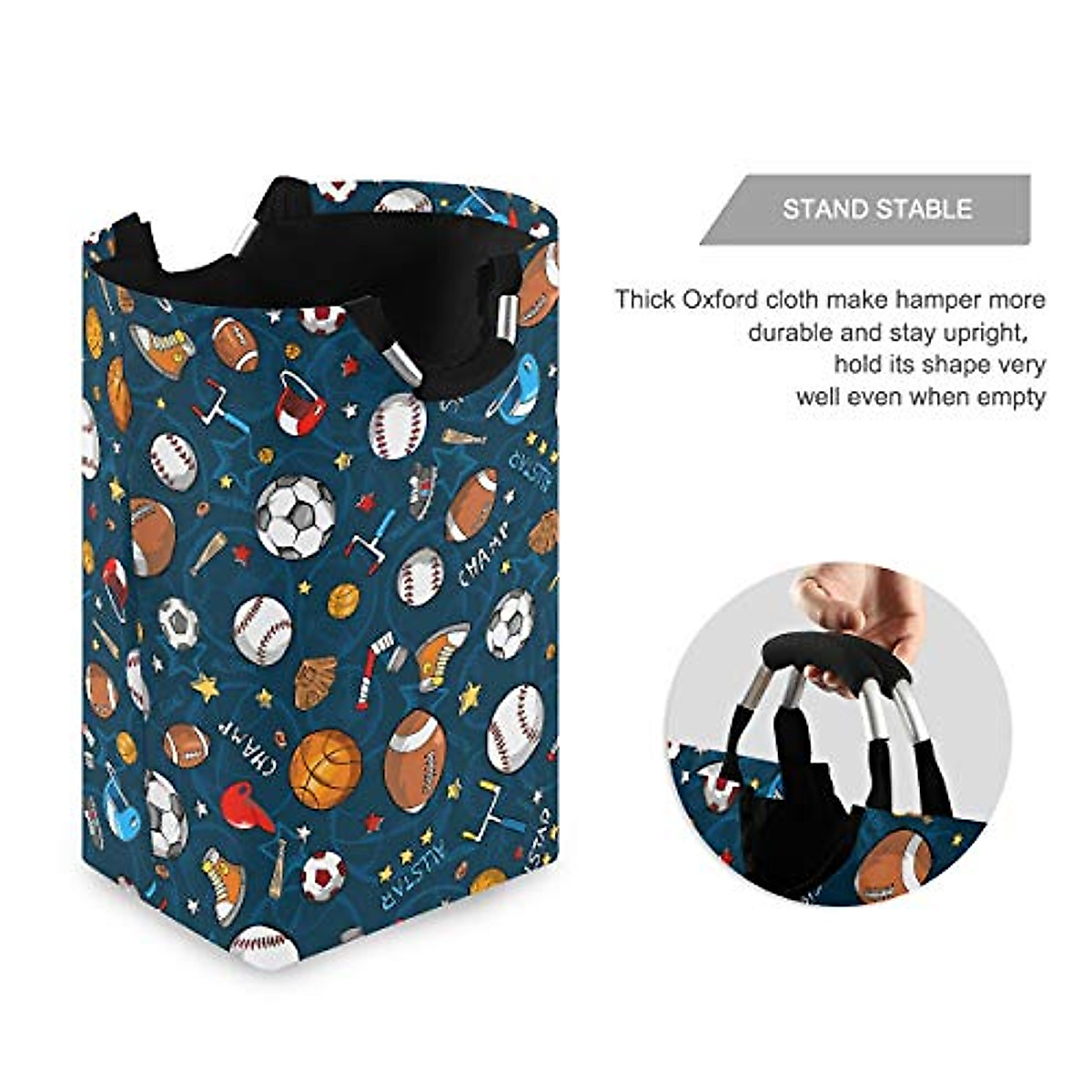 MOYYO Healthy Ball Sports Laundry Basket Collapsible Laundry Hamper Bag Oxford Fabric Laundry Bin Large Storage Basket with Handles for Kid Room Toy Bin Bathroom Clothing Organizer Nursey Hamper