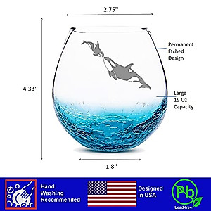 Orca Whale Gifts, Christmas Gifts for Mom, Killer Whale Orca Handmade Etched Crackle Wine Glass Orca Gifts for Beach Party