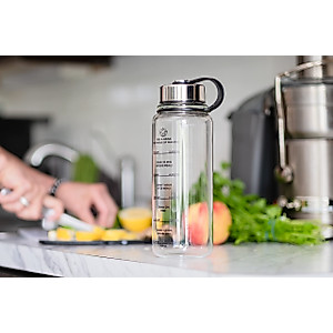 Love Yourself Wellness 40oz.Glass Water Bottle with Sleeve Motivation and Teaching times when to Drink Wide Mouth Stainless Steel Filter Attached lid Hydrating Sport Water Bottle Protective Sleeve