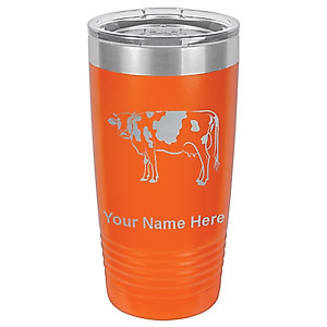 LaserGram 20oz Vacuum Insulated Tumbler Mug, Cow, Personalized Engraving Included (Orange)