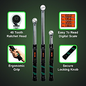 eTORK - Click-Style Torque Wrench | 3/8 Torque Wrench | 250 Inch Pounds Torque Wrench | Auto Torque Wrench | Electronic Scale Torque Wrench 3/8 Drive | Range: 25-250 in.-lb./3-28 N.m