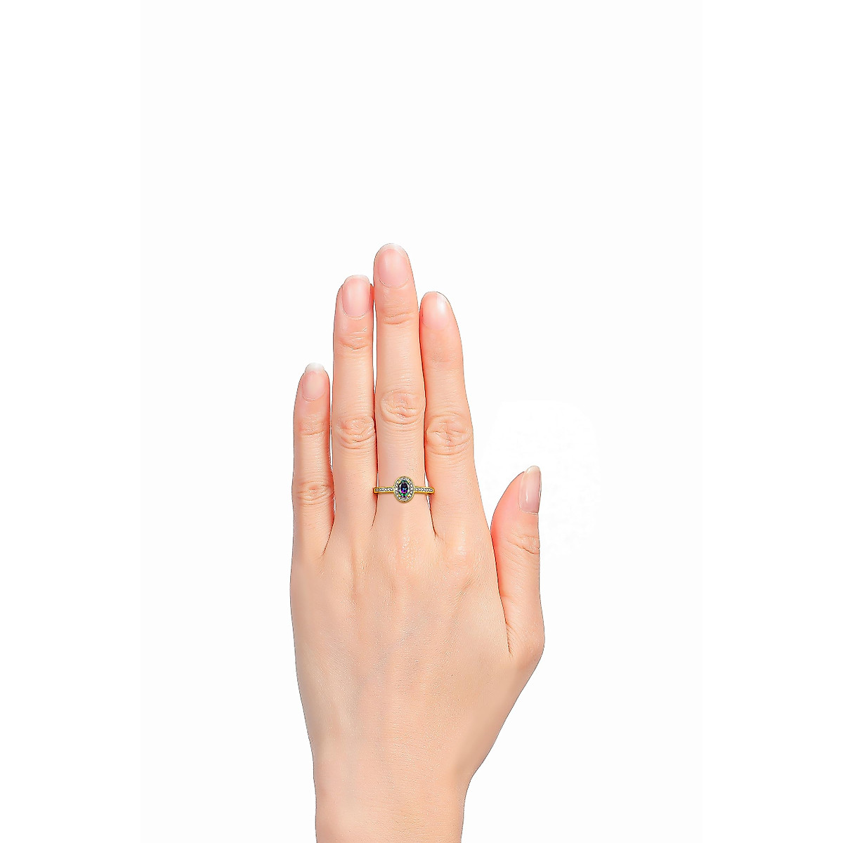 Rylos Rings for Women 14K Yellow Gold Ring Classic Halo Diamond Birthstone Ring 6X4MM Oval June Alexandrite Jewelry Size 6