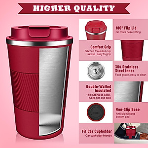 BAYTWA Coffee Tumbler 12oz/380ml - Insulated Coffee Mug with Lid, Leakproof Travel Coffee Cup, Stainless Steel Reusable Coffee Mug for Hot&Cold Drinks, Thermal Coffee Cups for Men Women-Red/1 Pack