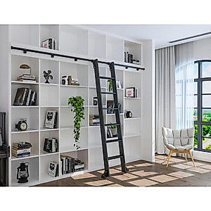 Hook On Rolling Library Ladder Track Kit, Satin Black Finish Rolling Ladder Hardware Kit(No Ladder) W/Caster, Metal Step Rods W, Sliding Hook Assemblies(Limited to Ladder Thickness 2.5cm) (Size : 9.