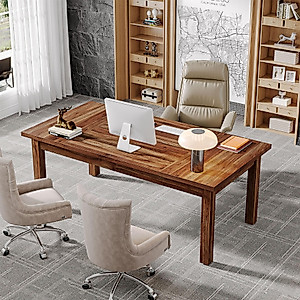 Tribesigns 70 Inch Large Desk, Wood Farmhouse Office Computer Desk Writing Study Desk for 1-2 Person, Executive Desk with Thickened Frame and Board