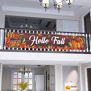 Probsin Happy Fall Banner 120"x 20" Decorations Outdoor Thanksgiving Decor Autumn Party Supplies Wooden Hello Fall Pumpkin Mushroom Harvest Welcome Hanging Backdrop for Garden Fence Yard Lawn Porch