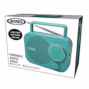 Jensen MR-550 Teal Modern Portable AM/FM Radio, Vintage Retro Rotary Dial with Built in Speakers + Aux Line-in, Power Plug or 4 x ‘C’ Batteries - (Limited Edition)